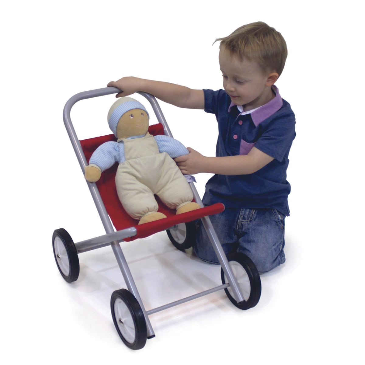 Small Dolls Pushchair Silver With Red Cover | Educational Toys